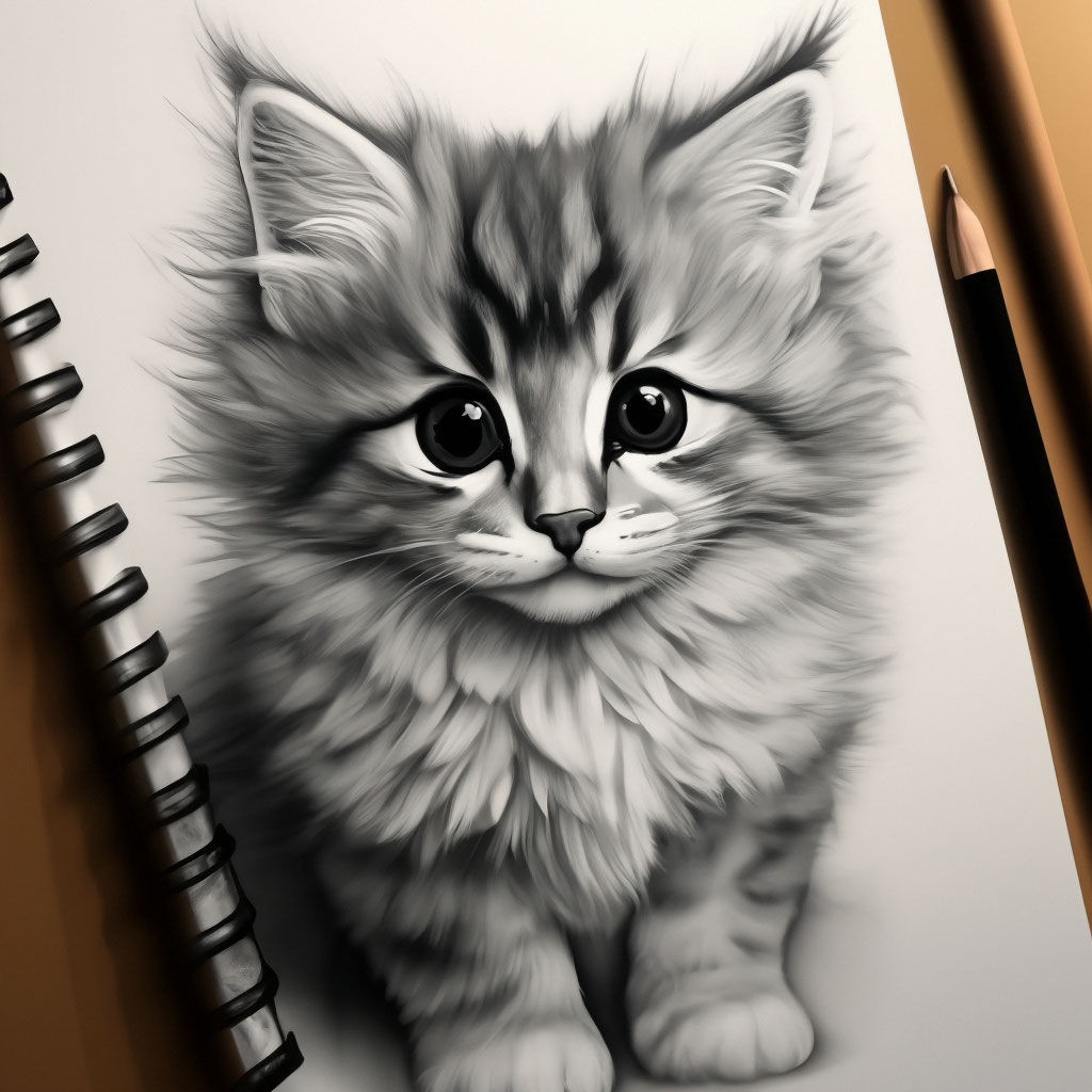 "Hyper fluffy, cute cat drawing sketch" — image created in Shedevrum