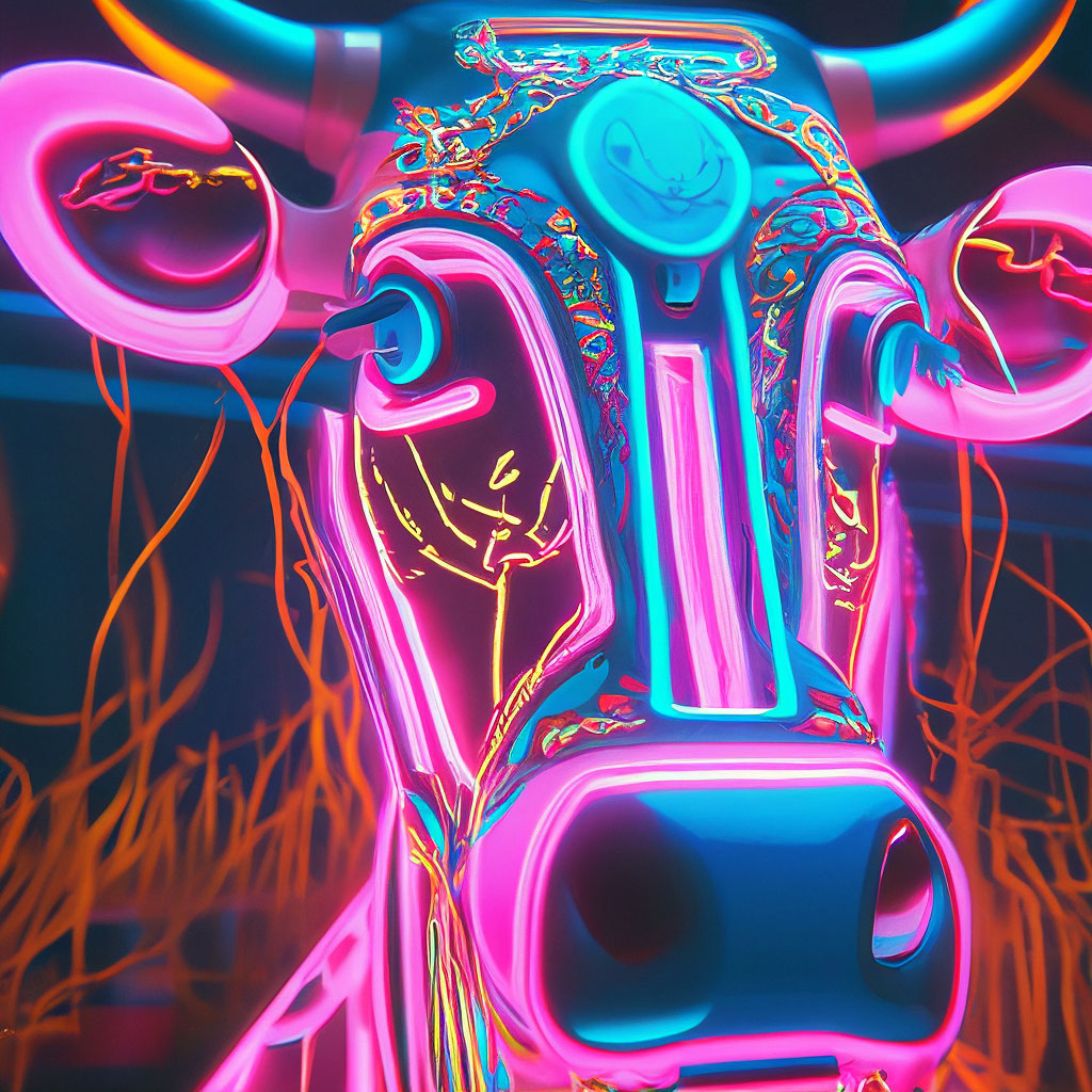"The most neon cow 🐮" — image created in Shedevrum