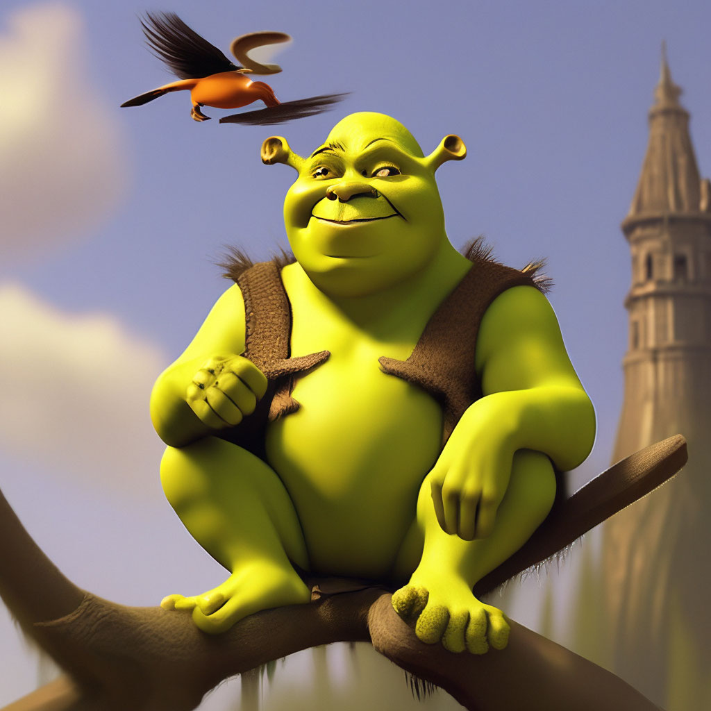 "Shrek has become a little bird and is sitting on a twig." — image ...