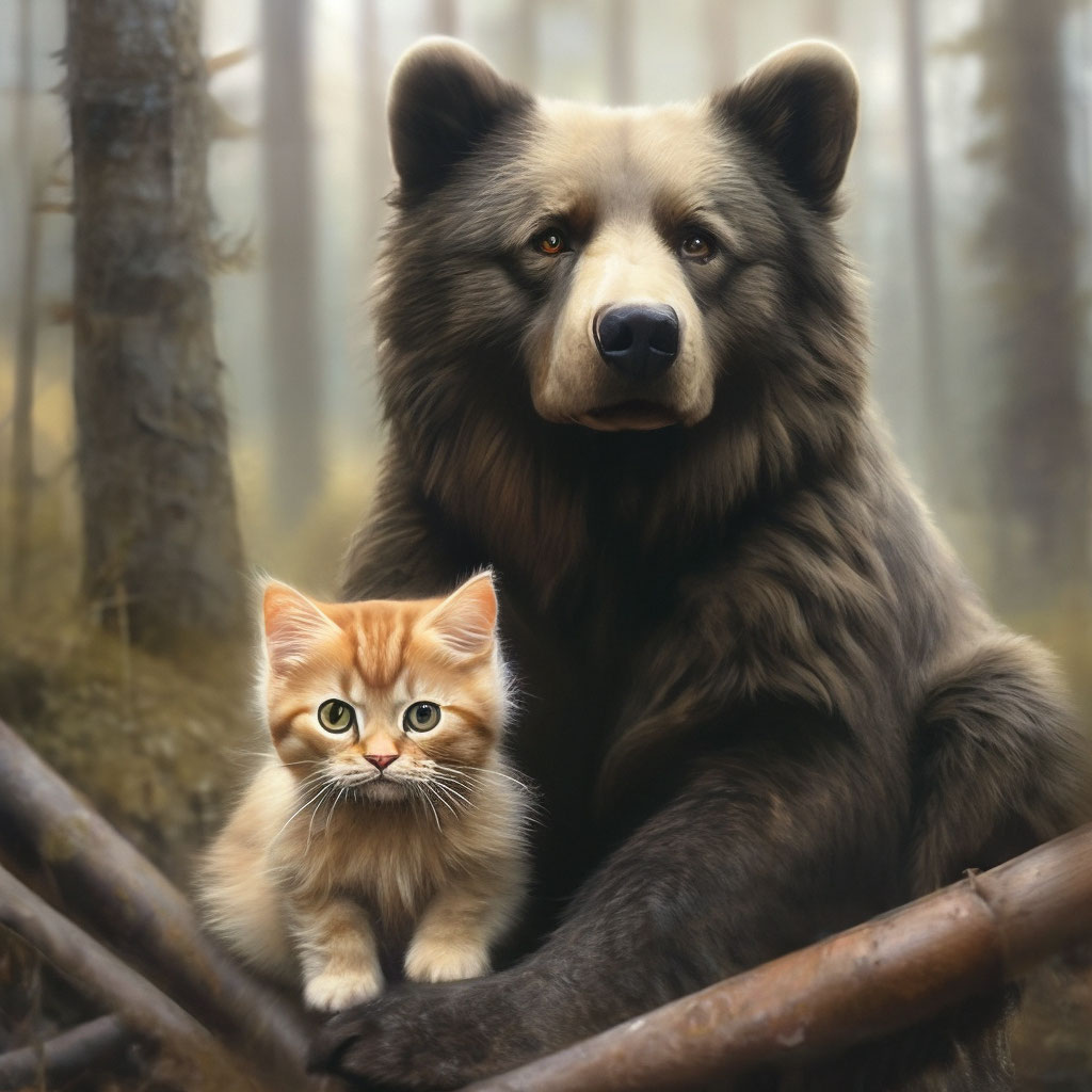 "Bear + cat, photorealism" — image created in Shedevrum