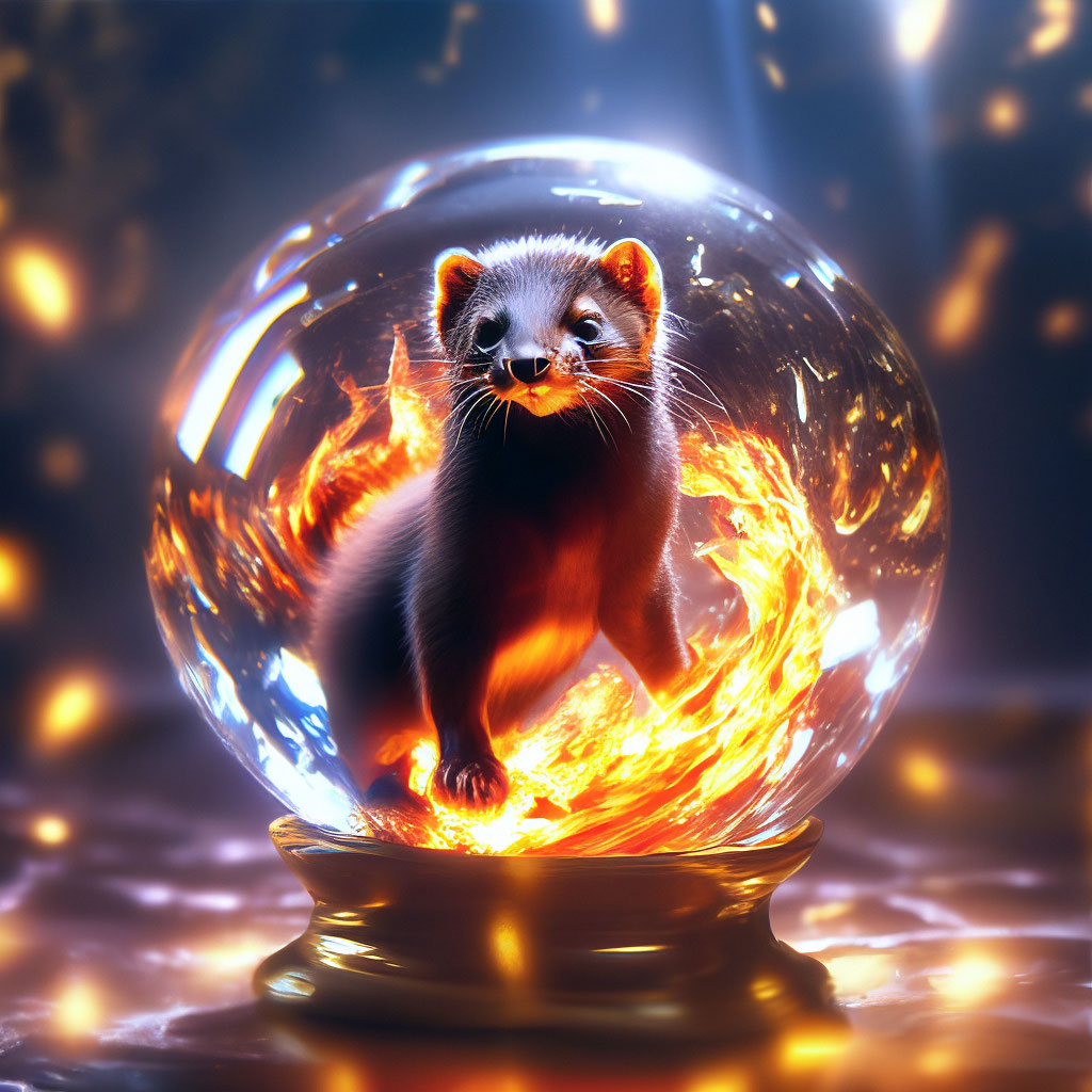 "Dark fiery sable or ferret inside a crystal ball, sable of fire ...