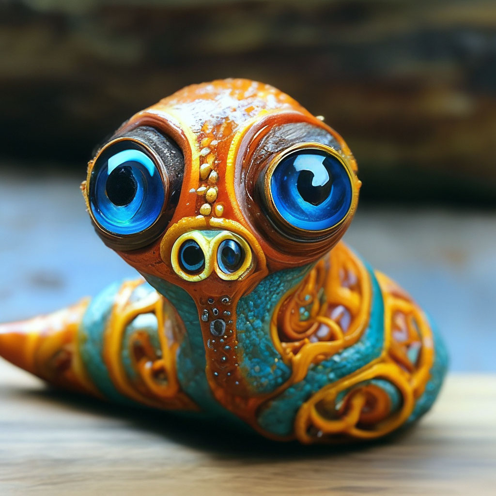 "The slug kiramika, made of clay, glaze, eyes beads intricacy, ugly ...