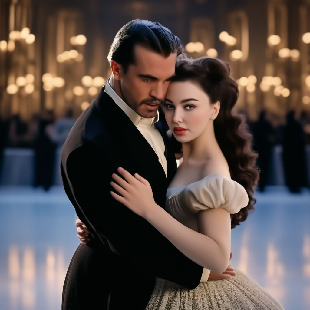 "Ice rink. Photorealism dance by Scarlett O'Hara and Rhett Butler. They ...
