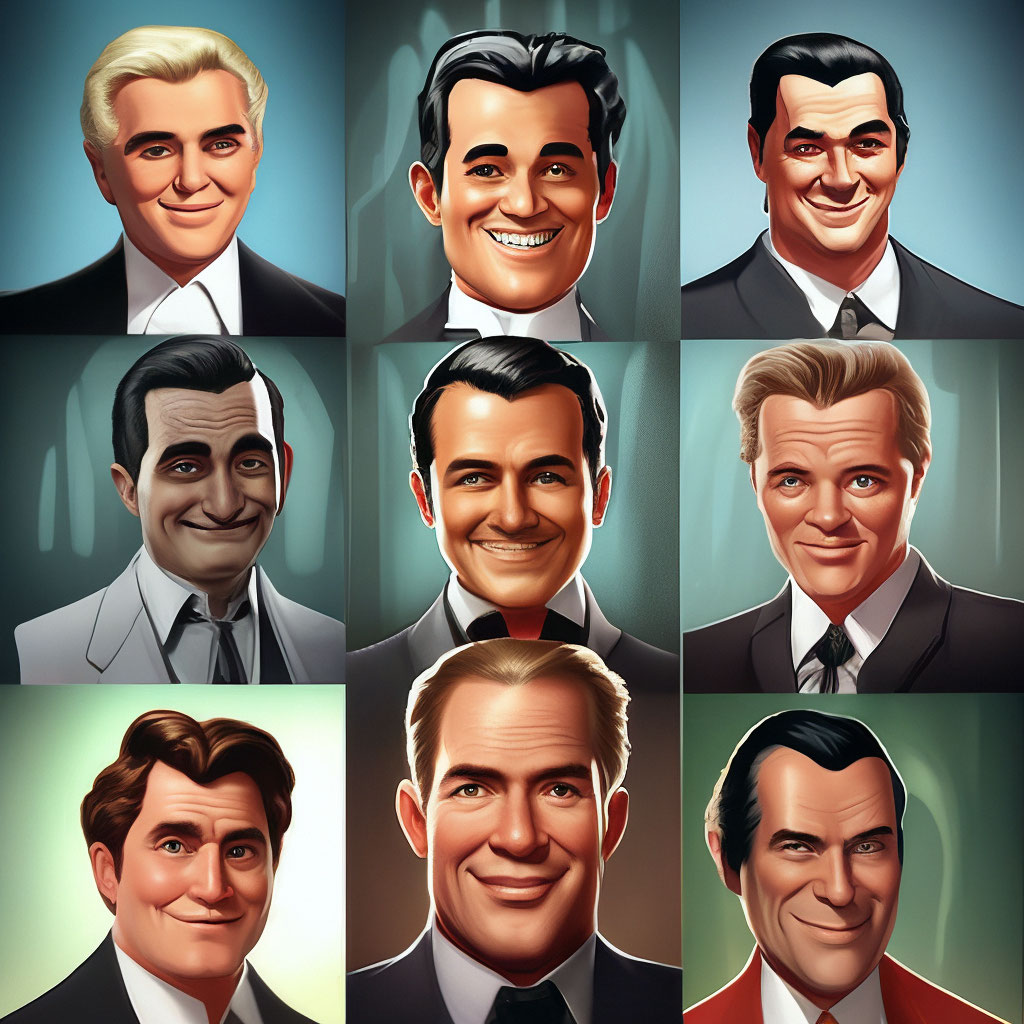 "Cartoons of hollywood actors" — image created in Shedevrum