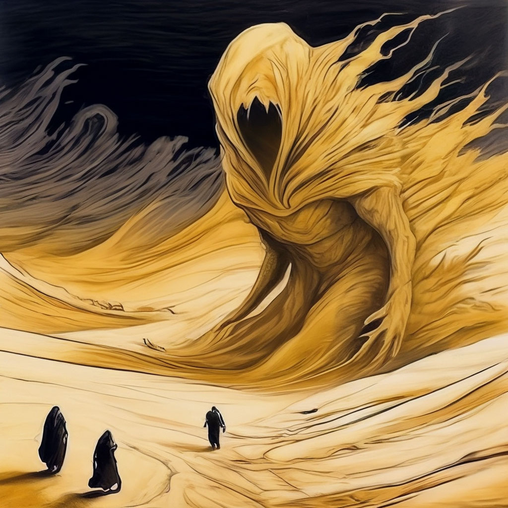 "Golden ink drawing, clear contours in thin black, endless golden ...