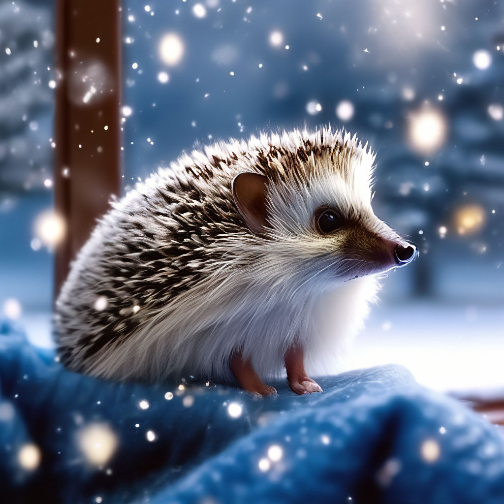 "A small snub-nosed hedgehog,,,wrapped in a blue plaid,,,looks out the ...