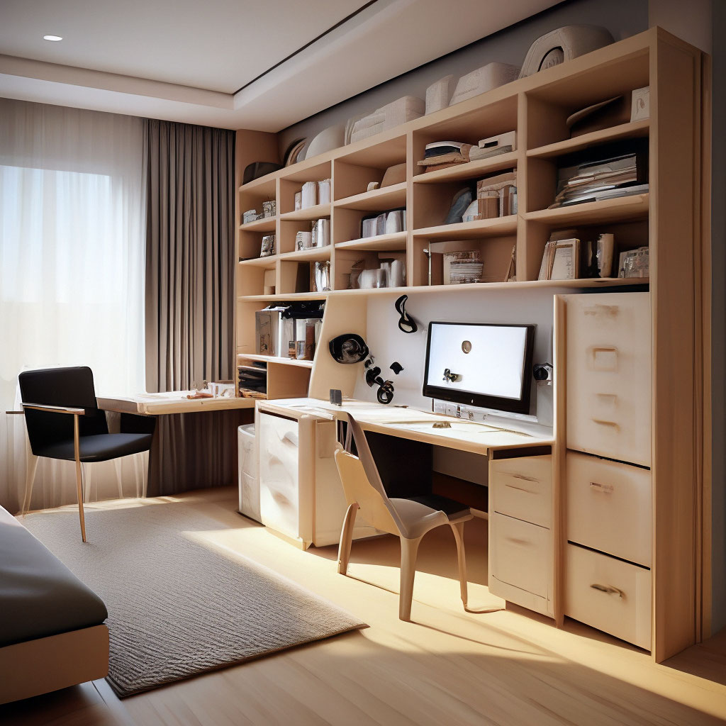 "Design of a room with a wardrobe computer desk" — image created in ...