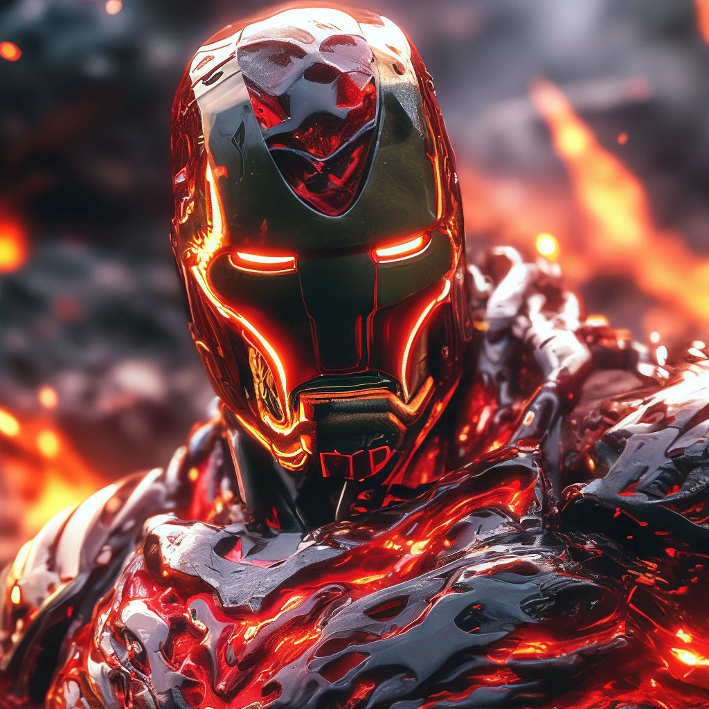 "Hyper realistic beautiful lava, consisting of fire and lava iron man ...
