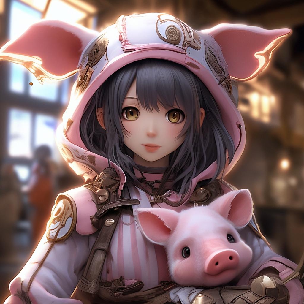 "Anime realism, girl in piggy kigurumi high quality, hyperdetalization ...