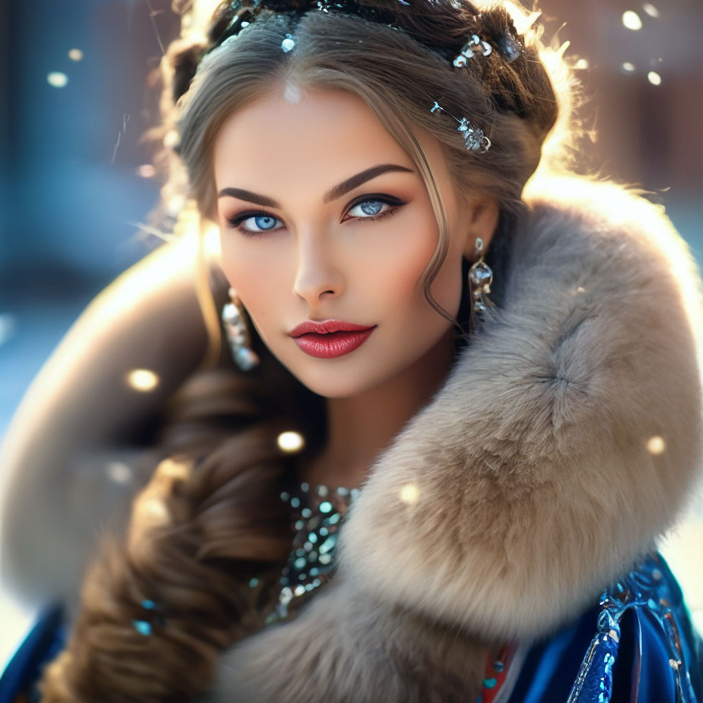 "Beauty in Russian folk clothes with fur, hyperrealism,spectacular ...
