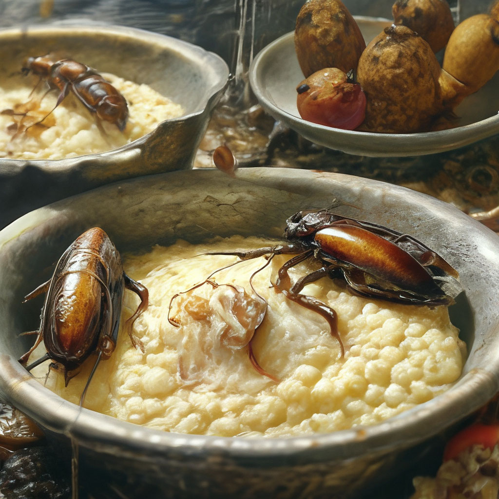 "Old semolina porridge with mold and worms, cockroaches dried at the ...