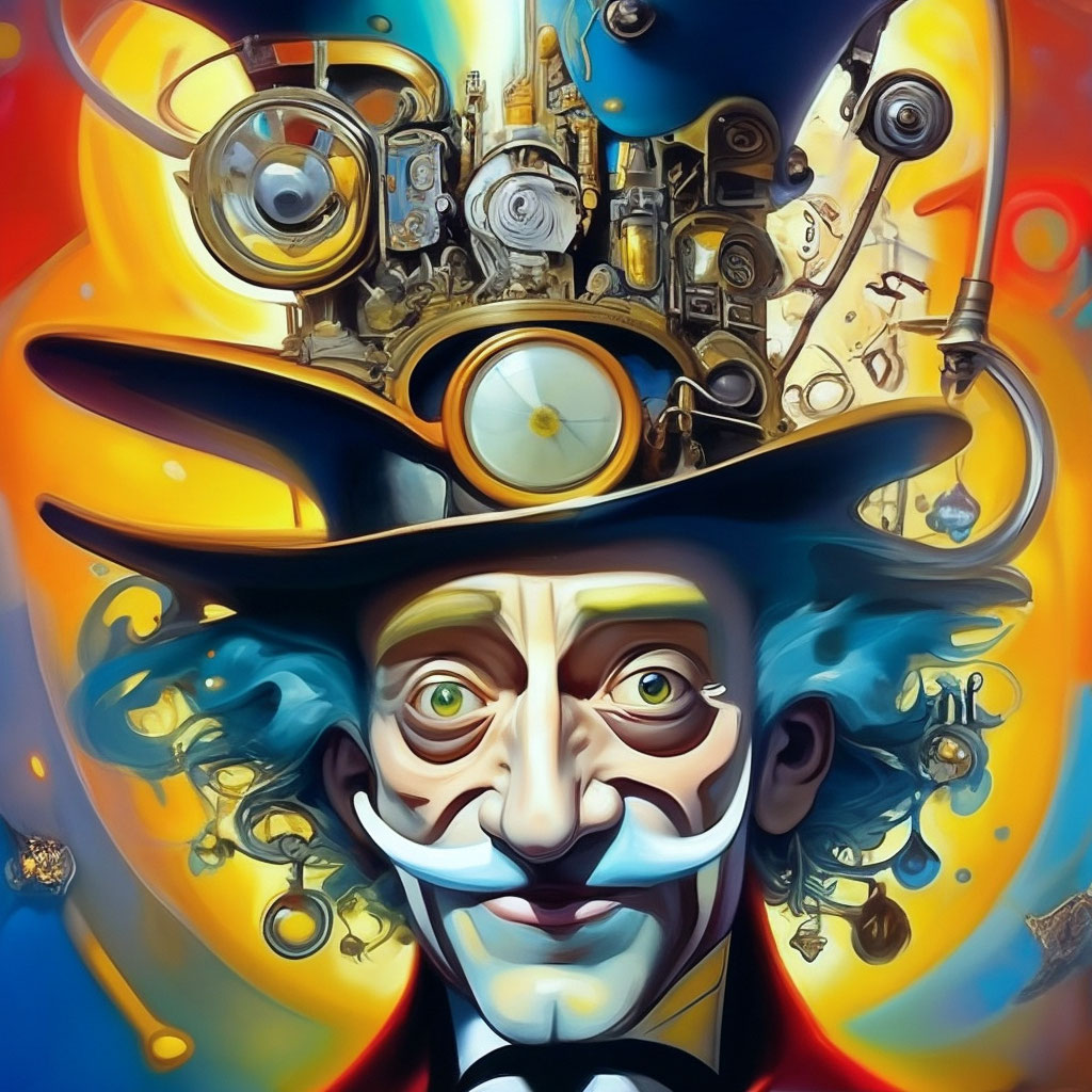 "Mad hatter with eyes smile, style Salvador Dali , bright juicy ...
