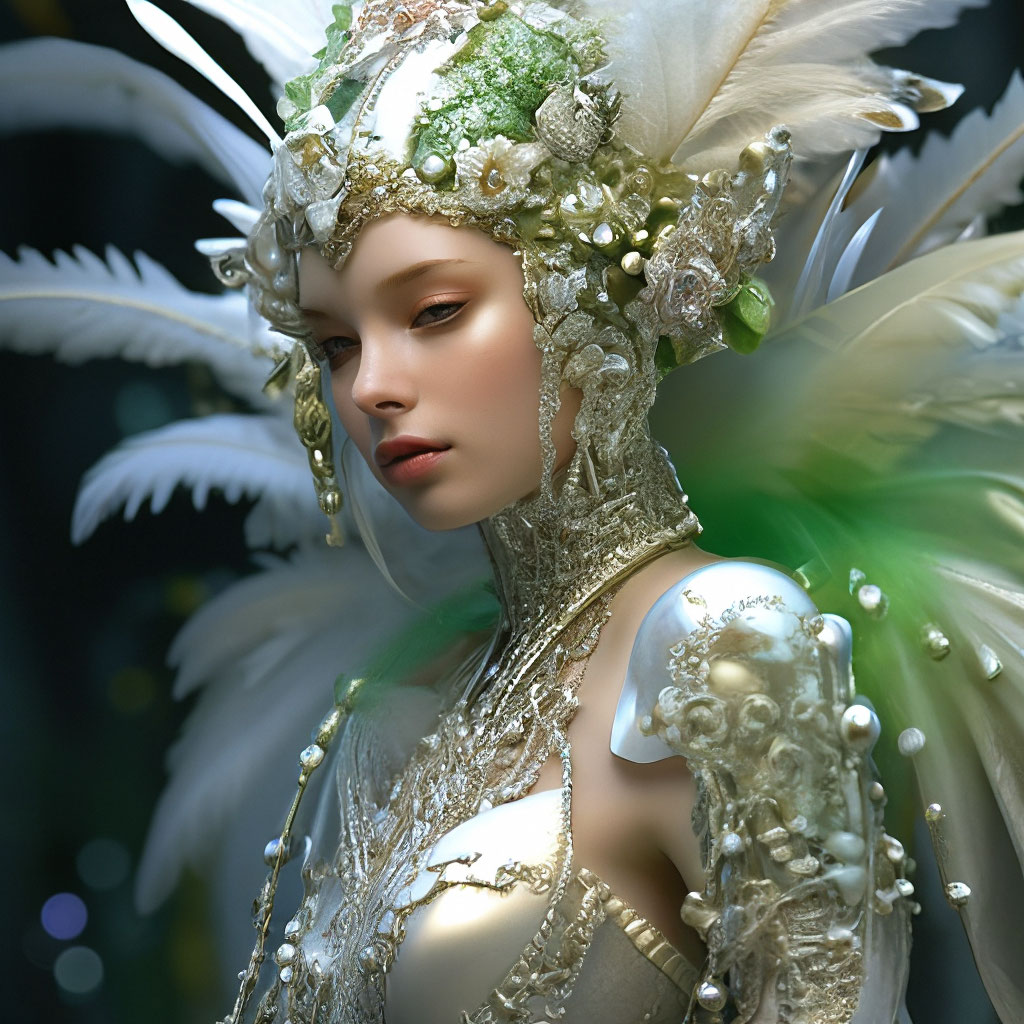 "Magic fairy, veil, flowers, airy feathers, pearls, silk embroidery ...