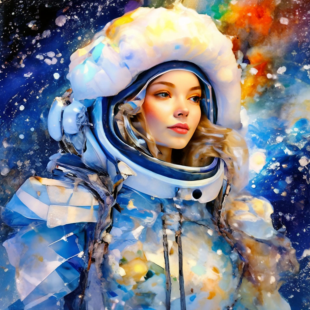 "Digital original sur, milky way, snow maiden in a spacesuit, snow ...