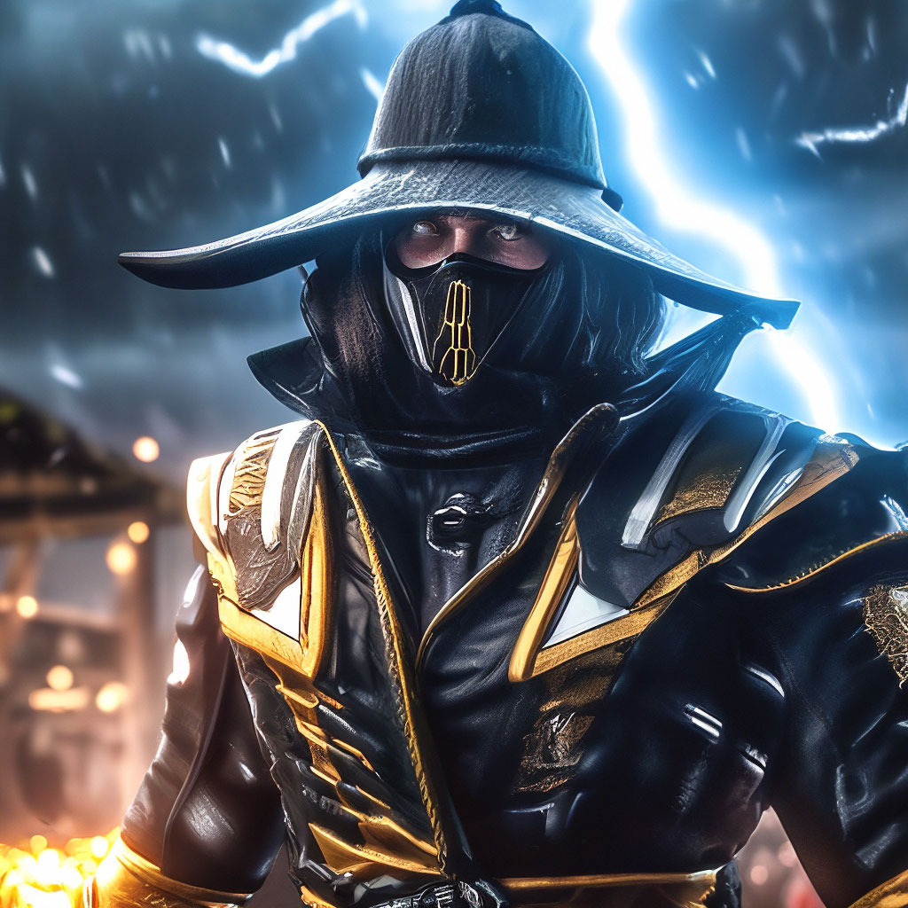 "Mortal Kombat, Raiden, raincoat with a suit, with a hat on his head ...