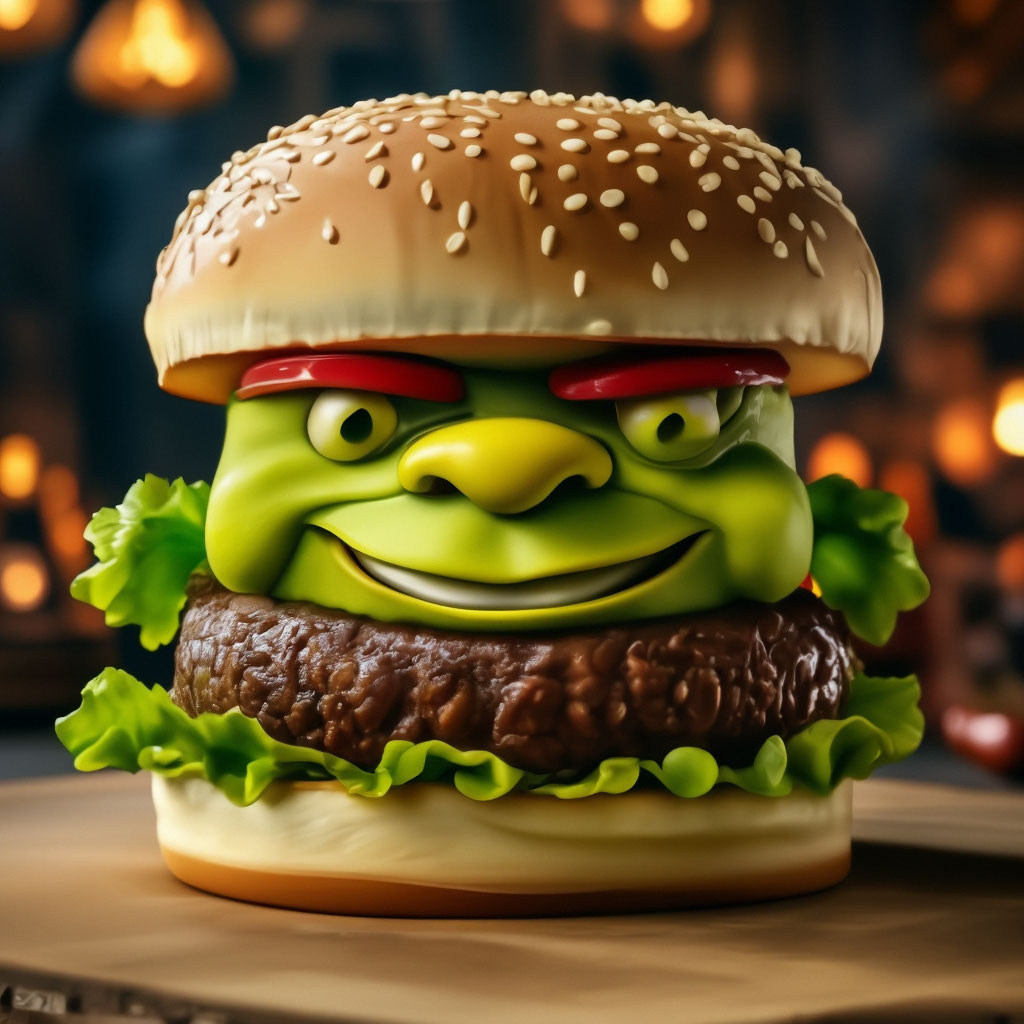"Shrek burger" — image created in Shedevrum