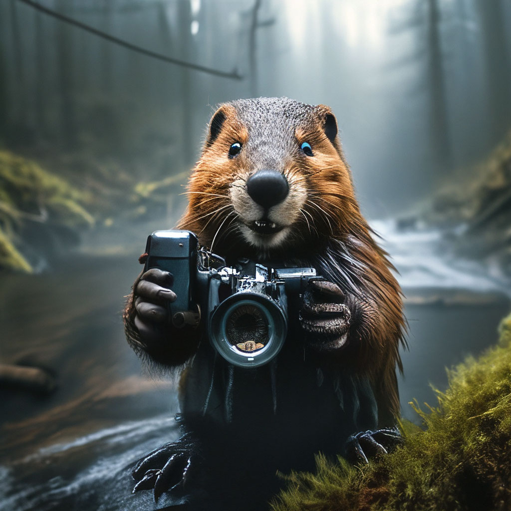 "Beaver with action camera, realism, …" — image created in Shedevrum