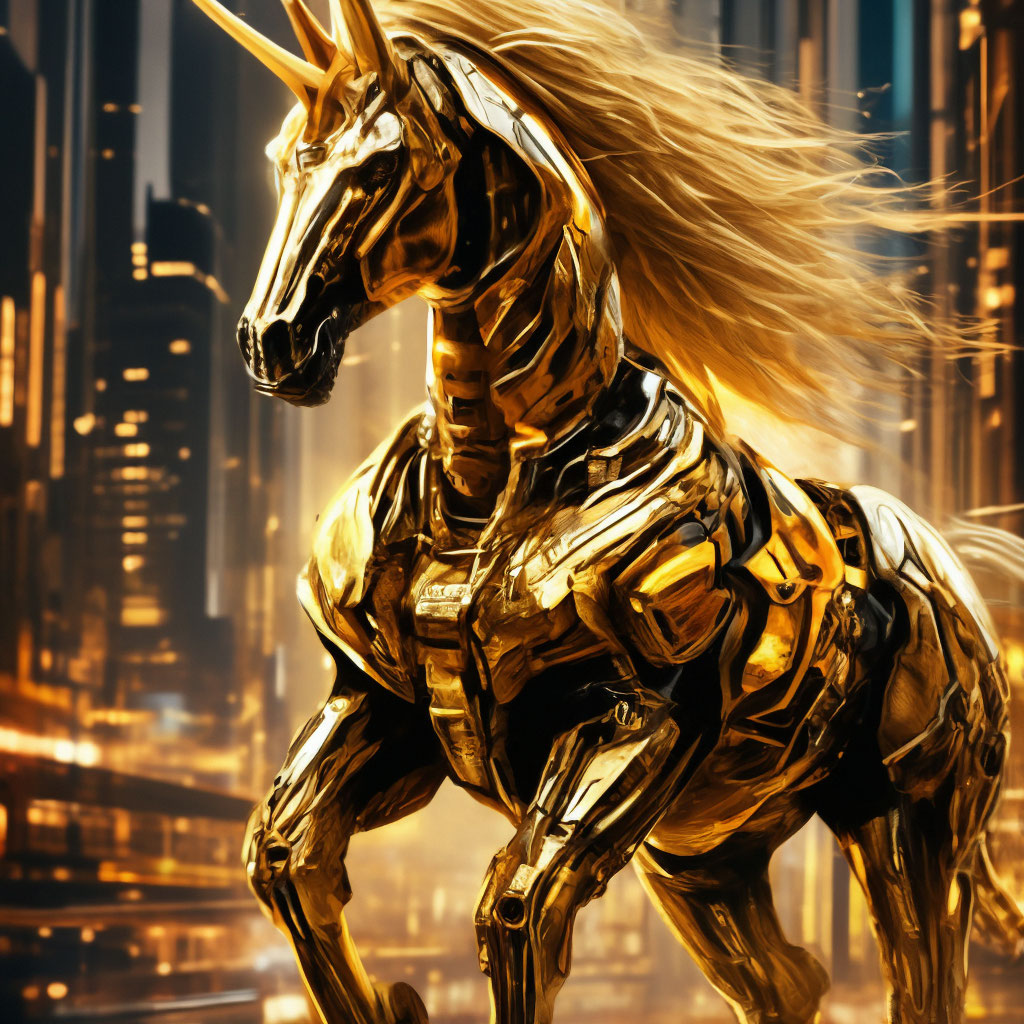 "Golden unicorn" — image created in Shedevrum
