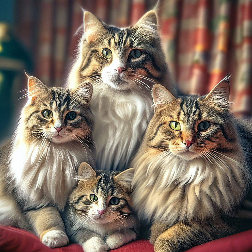 "Family portrait of family cats, cute, fluffy, beautiful, realistic, 5d ...
