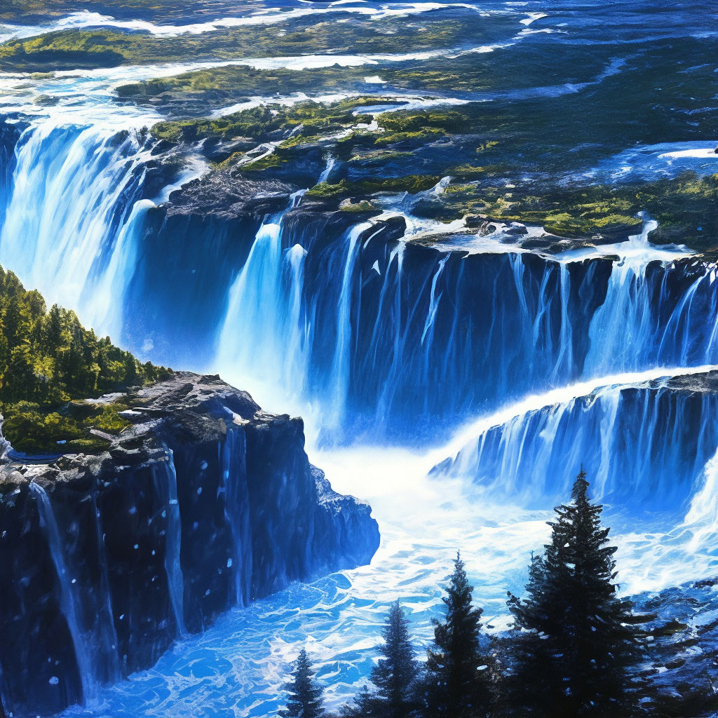 "The main element: sapphire, shining, wide, huge, realistic waterfall ...