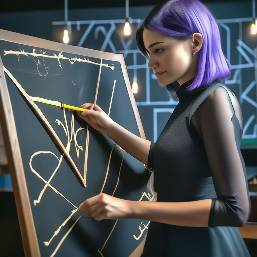 "Hyper realistic teacher in a black dress draws a pentagram on a ...