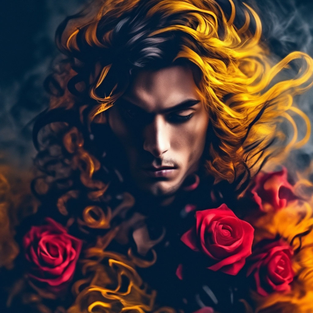 "Beautiful, powerful demon made of black smoke and red roses, yellow ...