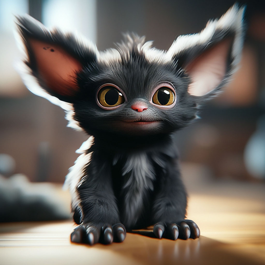 "The cutest black fluffy gremlin Gizmo,art,photorealism ...