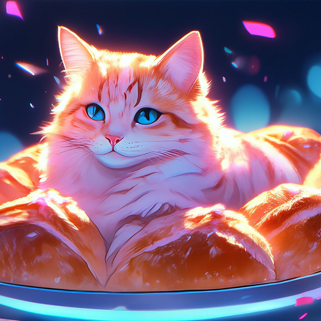 "Cat in the form of a baked bun made of puff pastry, Watercolor, thin ...