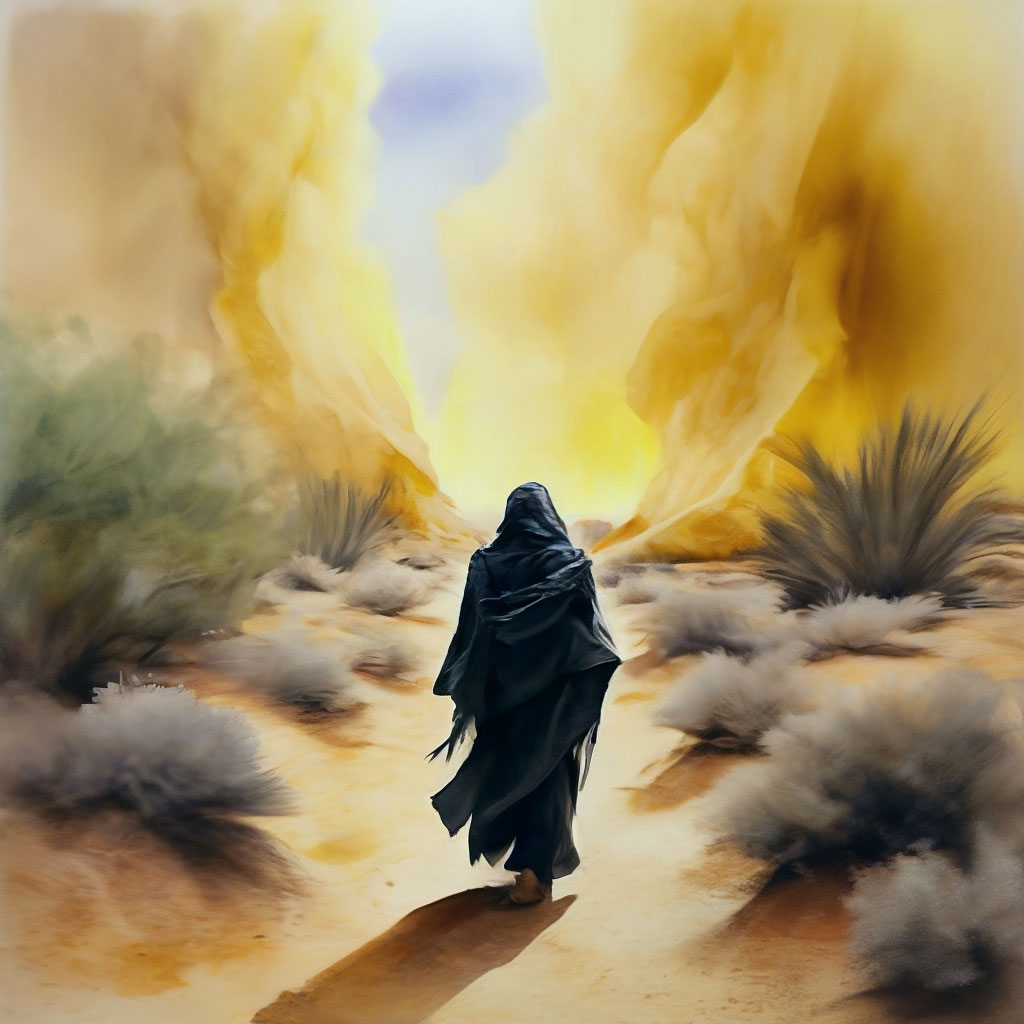 "Oasis, dust storm, black ghost of a Bedouin , passage to a parallel ...