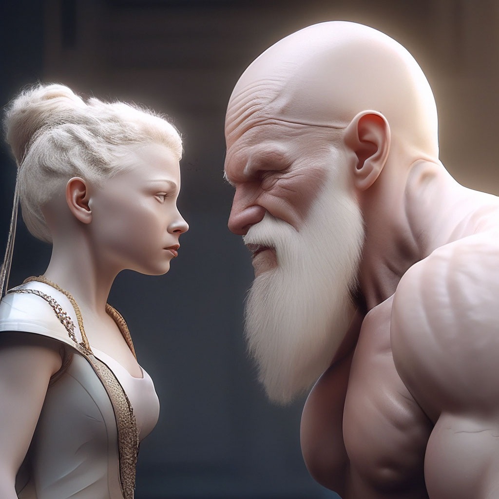 "Beautiful albino woman and a belligerent dwarf face to face, high ...