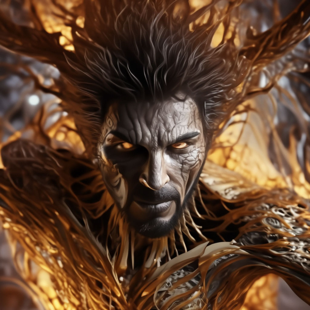 "Demons of evil break out of a person, in the style of surrealism, wind ...