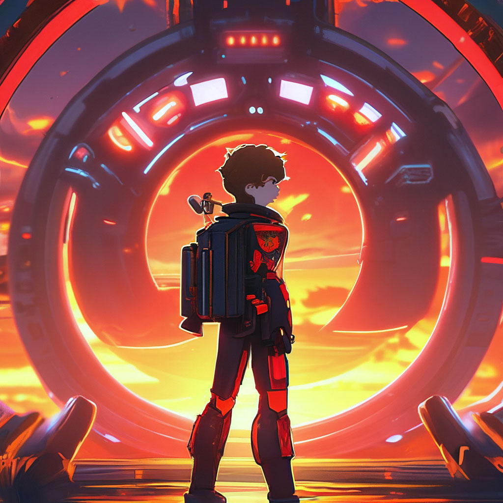 "Gabe Ben in a HEV suit, and with a portal gun, against the background ...