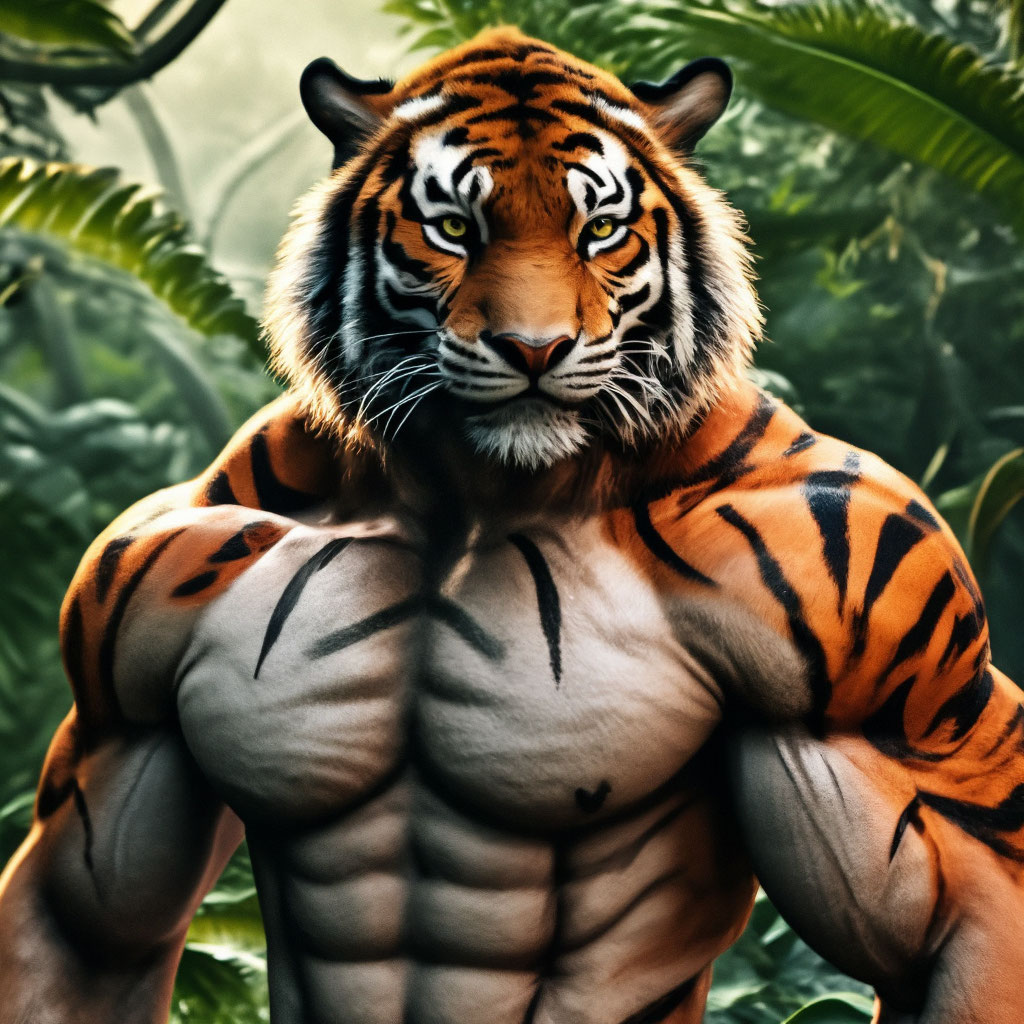 "Giant muscular anthropomorphic tiger bodybuilder werewolf in the ...
