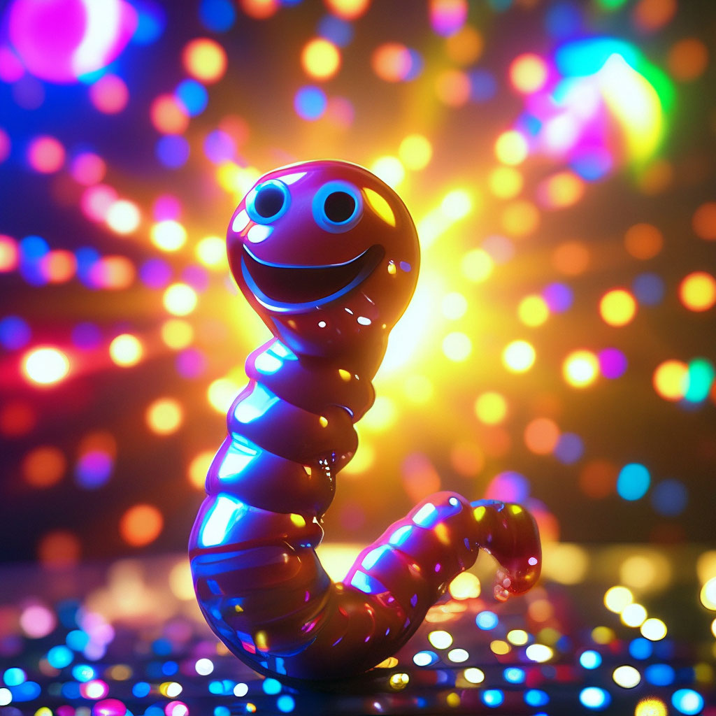 "A cheerful worm dances in the light of a disco ball" — image created ...