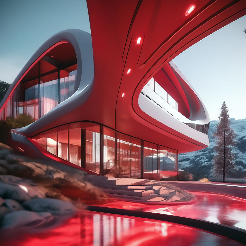 "Modern,architecture in red tones,3D,unreal engine,hyper clarity,high ...