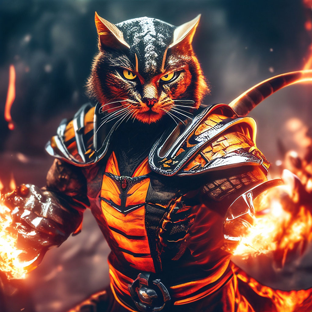 "Scorpion cat, Mortal Kombat, superhero cat in Scorpion costume, high ...
