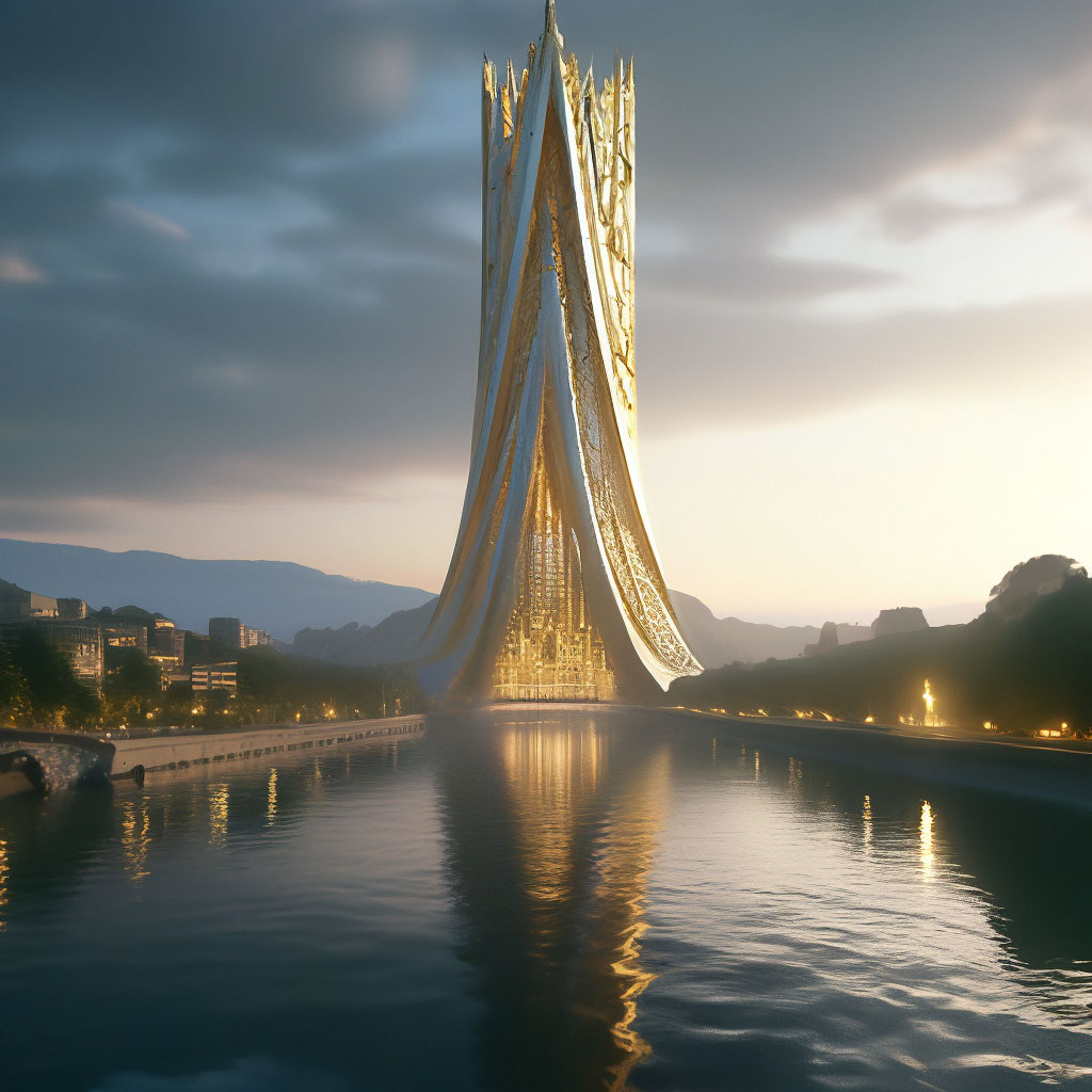 "A huge beautiful silver-gold tower 10,000 meters long and 250 meters ...