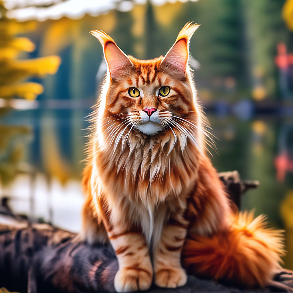 "Beautiful Maine Coon cat of red tiger color, aesthetically pleasing ...