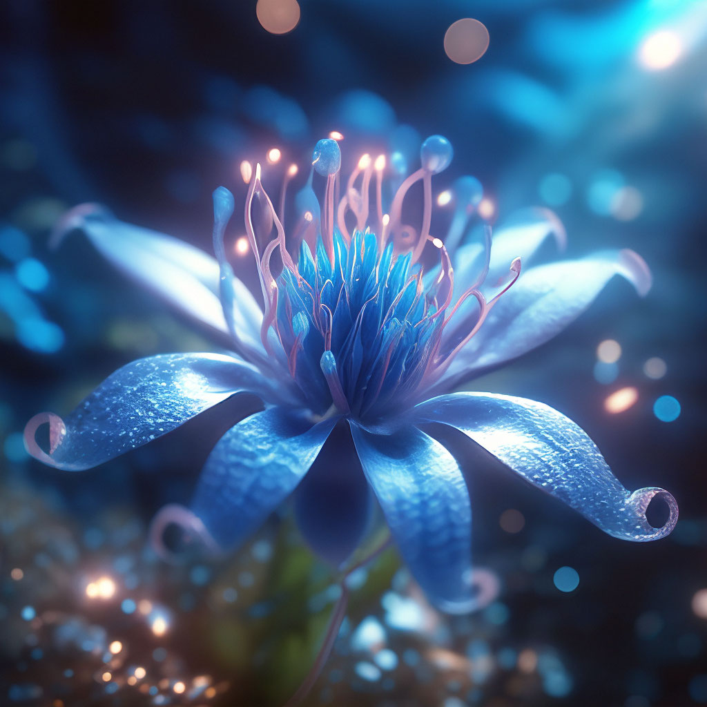 "Alien flower, blue color, hyperrealism, drawing, beautiful ...
