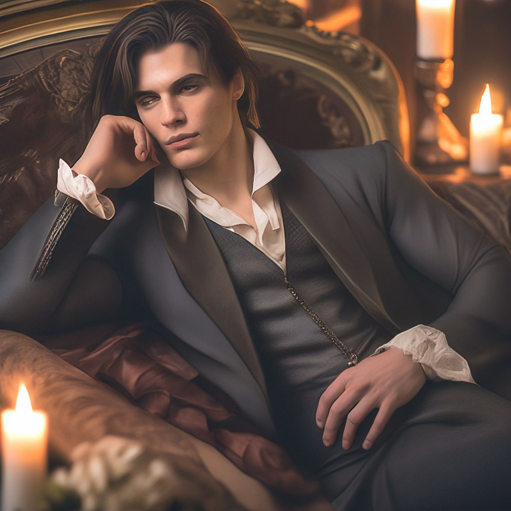 "An olive-eyed demon man in the style of Vrubel, from girlish dreams, a ...
