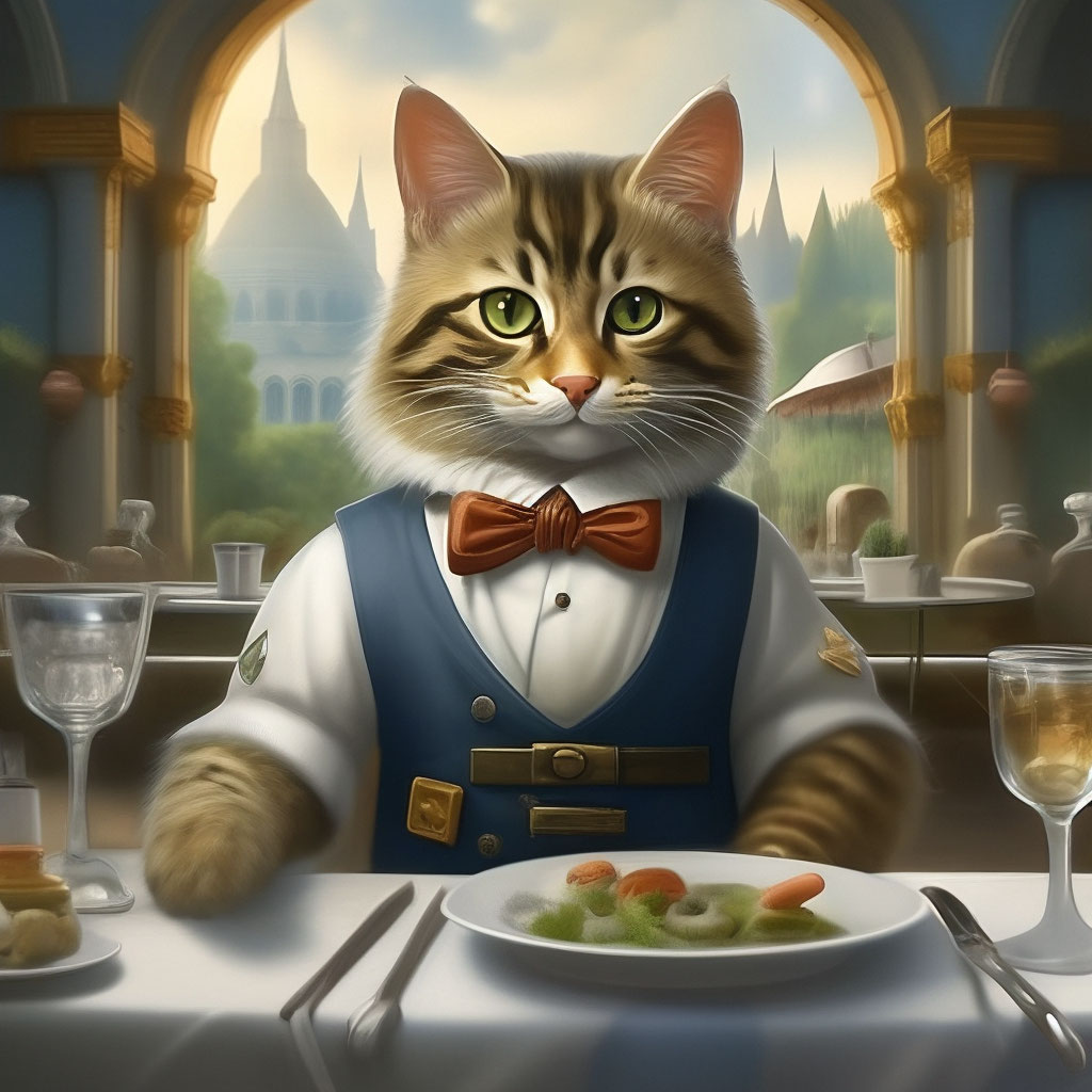"The cat is a waiter. fantasy surrealism hyperdetalization" — image ...