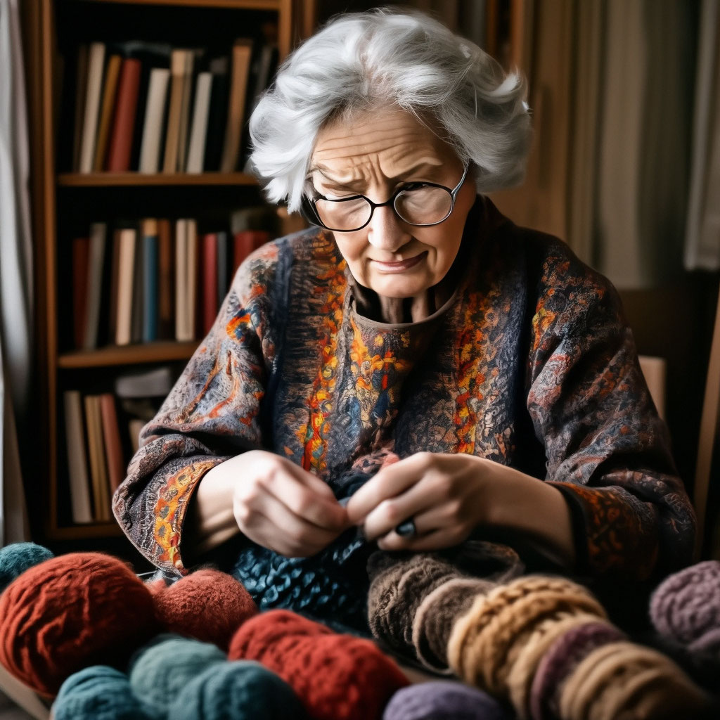 "Grandma knits socks" — image created in Shedevrum