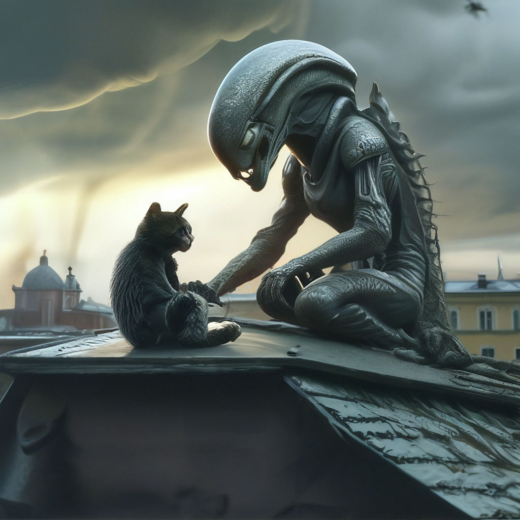 "Xenomorph is sitting on the roof of a house in St. Petersburg and ...