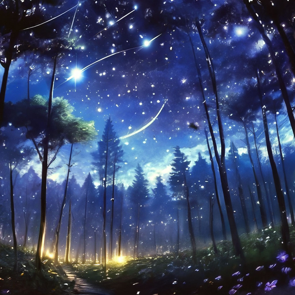 "Summer is a time of stellar showers. Beautiful dark blue-purple night ...