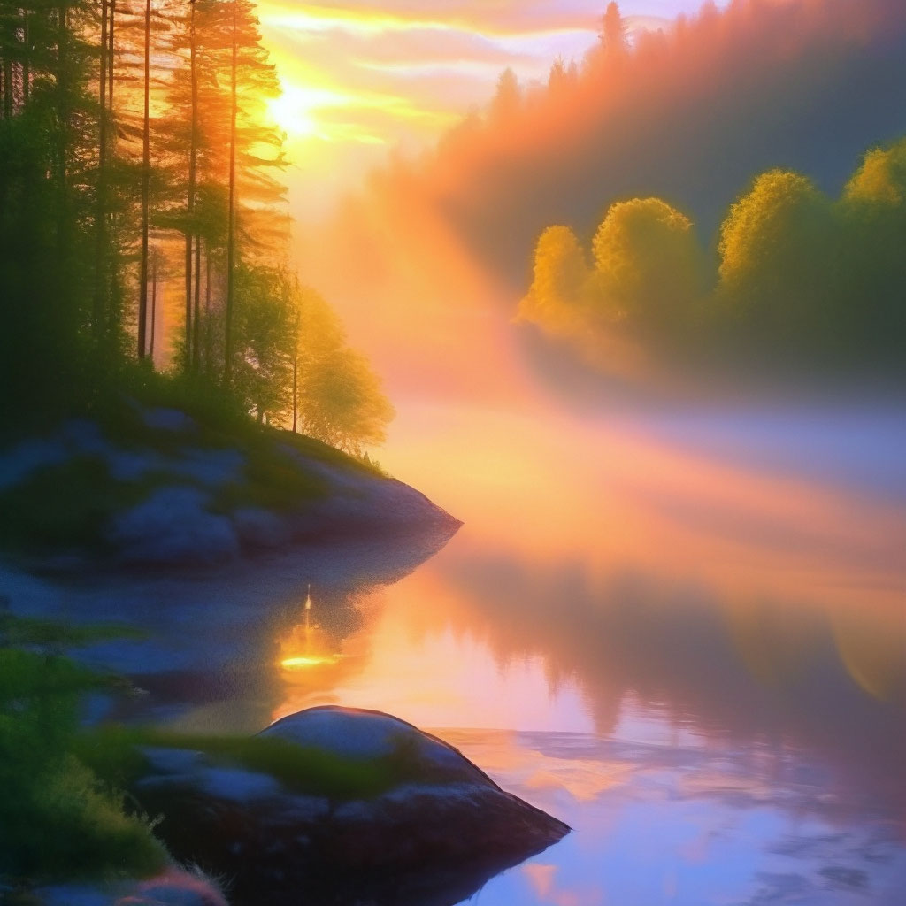 "Morning dawn, The sun was rising above the earth, The forest was ...