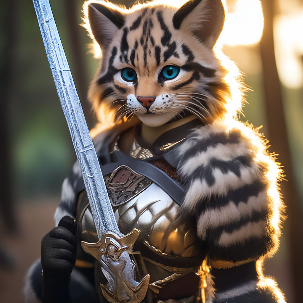 "Furry ocelot girl, anthropomorphic, in rpg style armor, with two ...