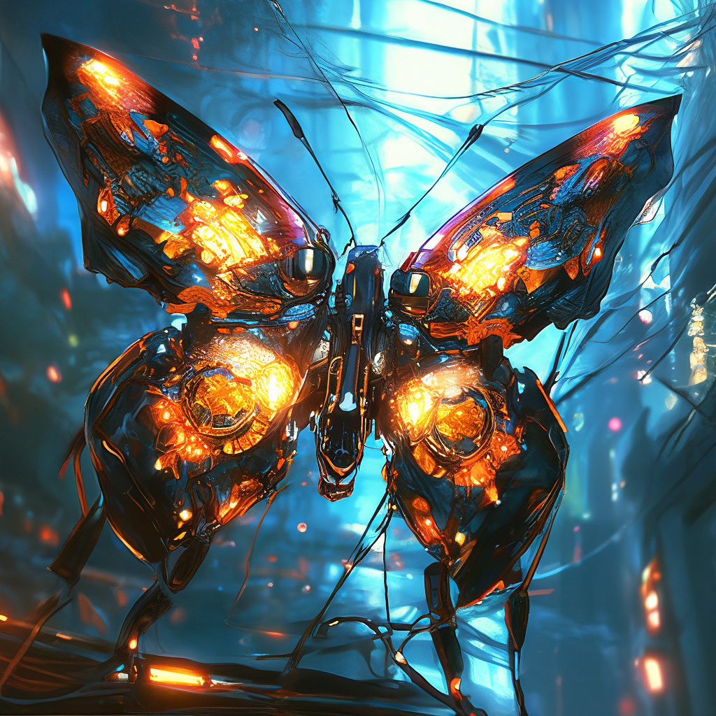 "Cyborg butterfly in the web" — image created in Shedevrum