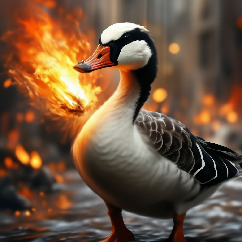 "High resolution, fire-eating goose" — image created in Shedevrum