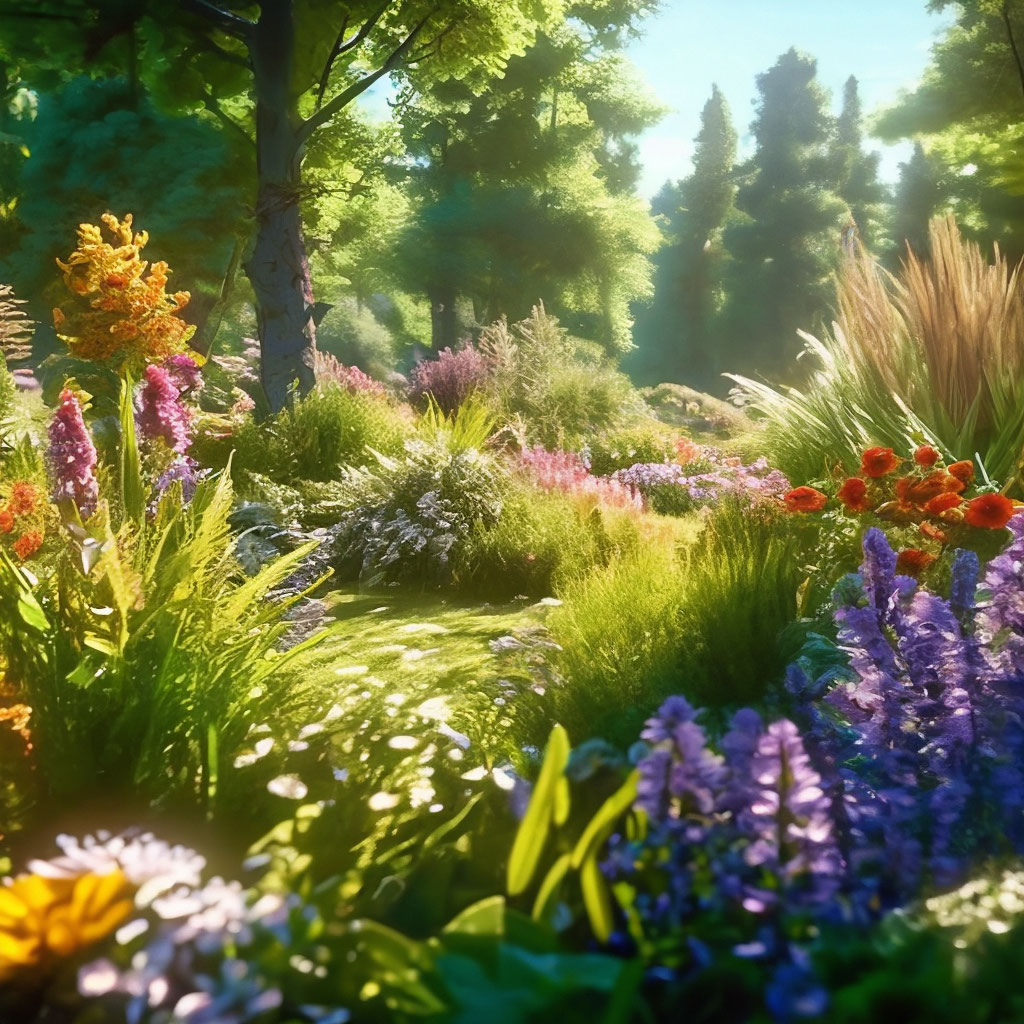 "Summer Summer forest, thicket of many plants and grasses, bushes ...