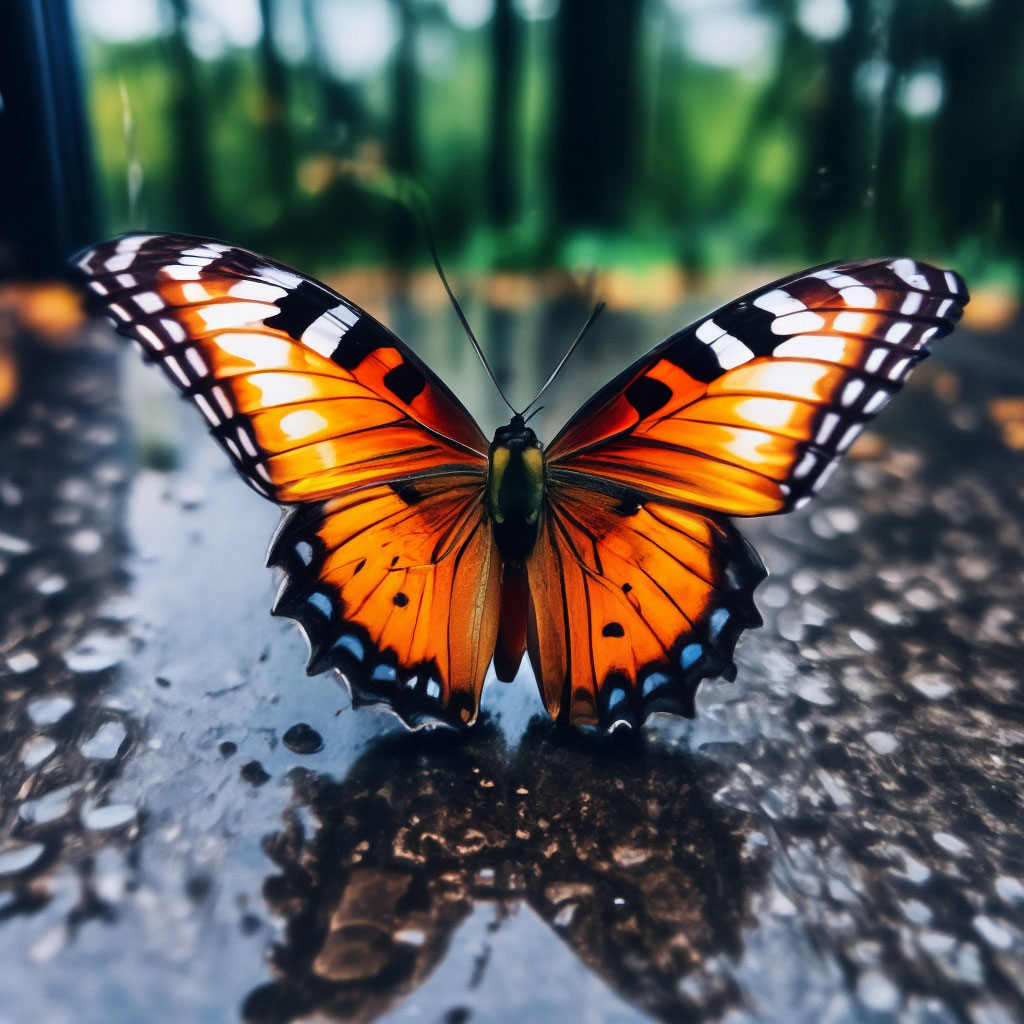 "Butterfly in the rain ☔" — image created in Shedevrum